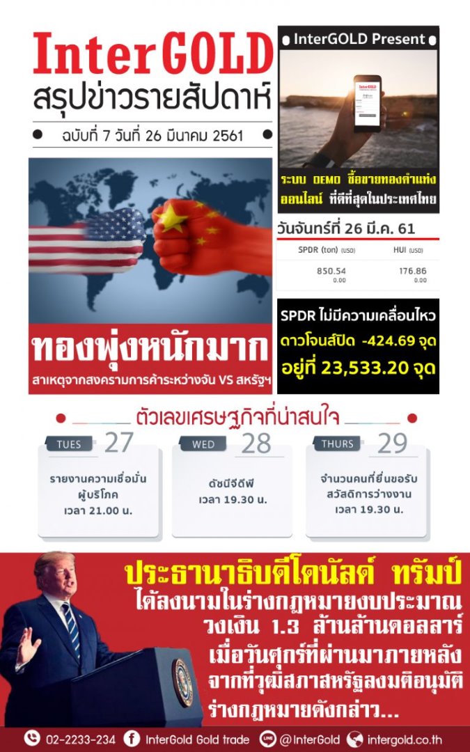 อินเตอร์โกลด์สรุปข่าวรายสัปดาห์ ฉบับที่ 7 วันที่ 26 มีนาคม 2561 - InterGold