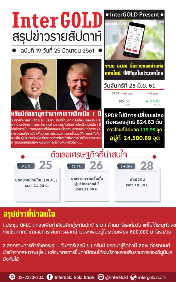 อินเตอร์โกลด์สรุปข่าวรายสัปดาห์ ฉบับที่ 19 วันที่ 25 มิถุนายน 2561 - InterGold