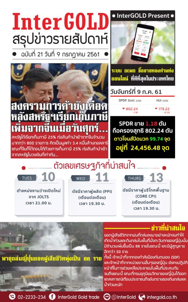 อินเตอร์โกลด์สรุปข่าวรายสัปดาห์ ฉบับที่ 21 วันที่ 9 กรกฎาคม 2561 - InterGold