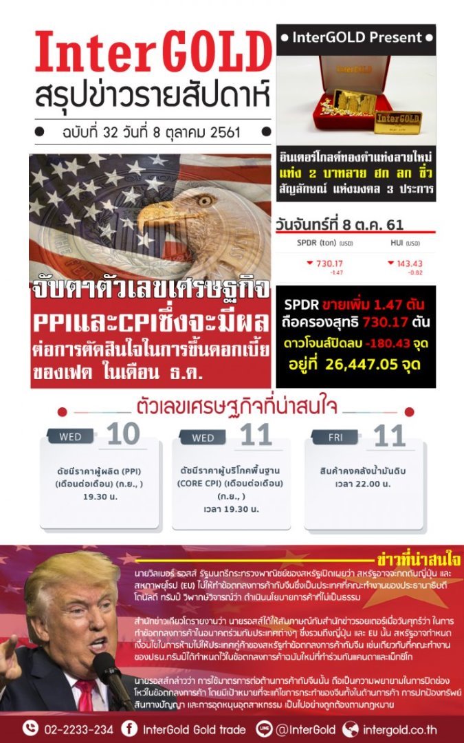 อินเตอร์โกลด์สรุปข่าวรายสัปดาห์ ฉบับที่ 32 วันที่ 8 ตุลาคม 2561 - InterGold