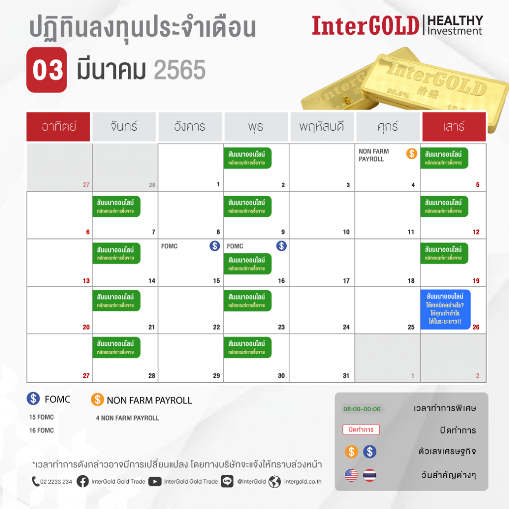 ปฏิทินอินเตอร์โกลด์ประจำเดือน มีนาคม 2565 - InterGold